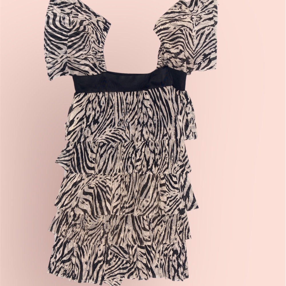 Y2k Sparkle Zebra Tulle Tiered Zebra Dress Stretchy G… - Gem